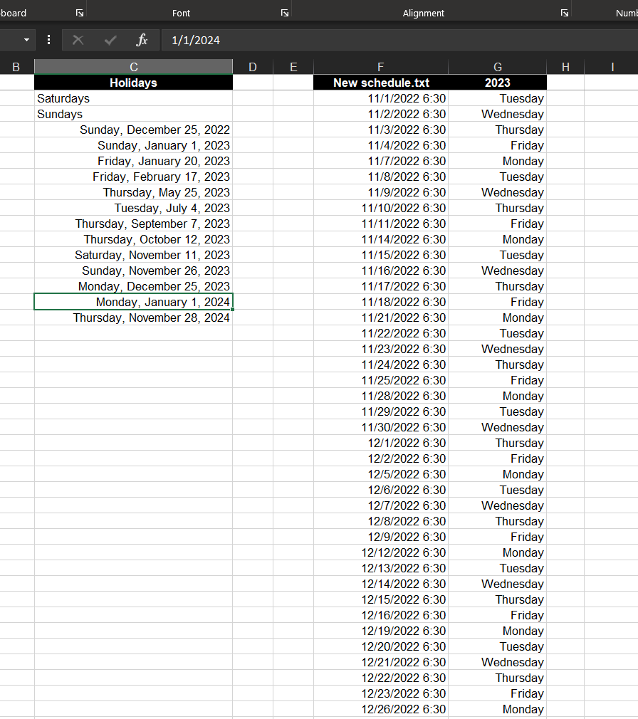 Schedule Column XLf x s